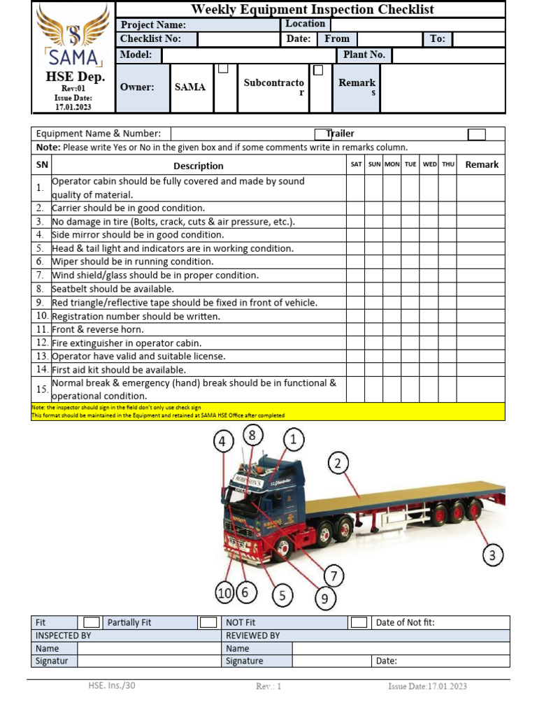 HSE. Ins.30 - Trailer Checklist | PDF | Motor Vehicle | Vehicles