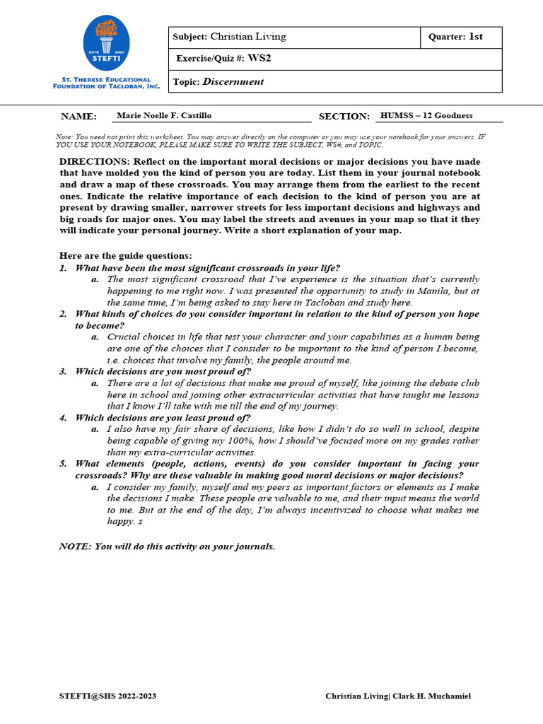 Ws2 - Discernment - Marie Noelle F. Castillo | PDF | Cognition