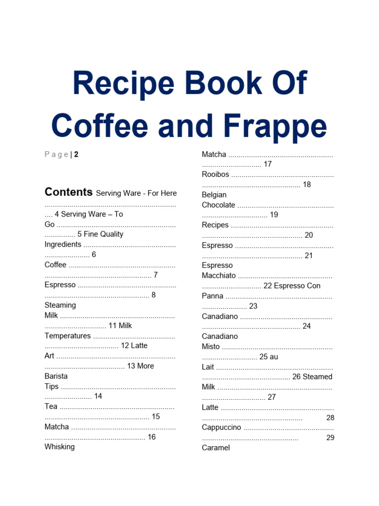 Recipe Book of Coffee and Frappe | PDF | Chocolate | Coffee