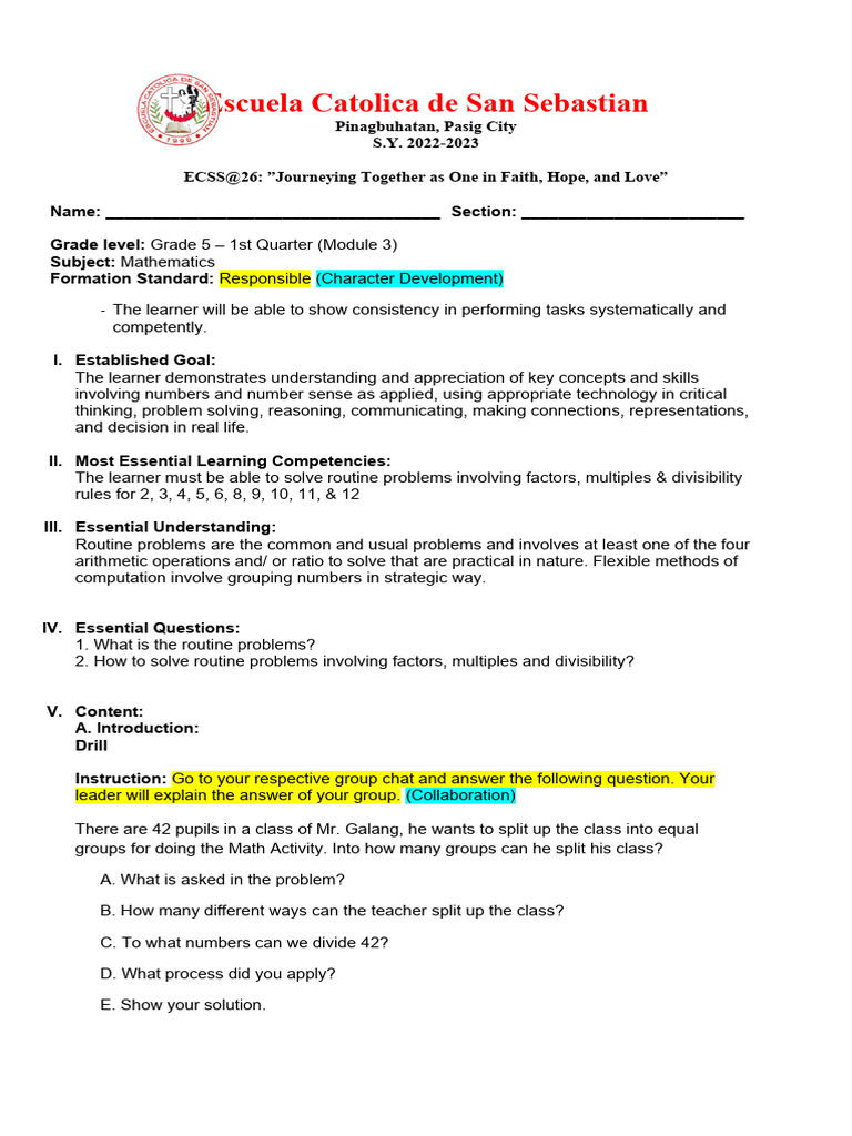 Grade 5 Mathematics Module Lesson 3 | Download Free PDF | Mathematics ...