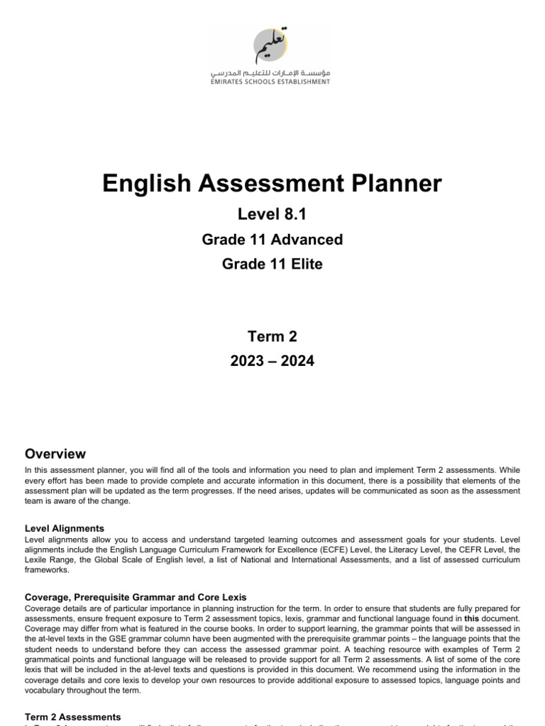 Grade 11 Elite Assessment Planner | PDF | Reading Comprehension ...