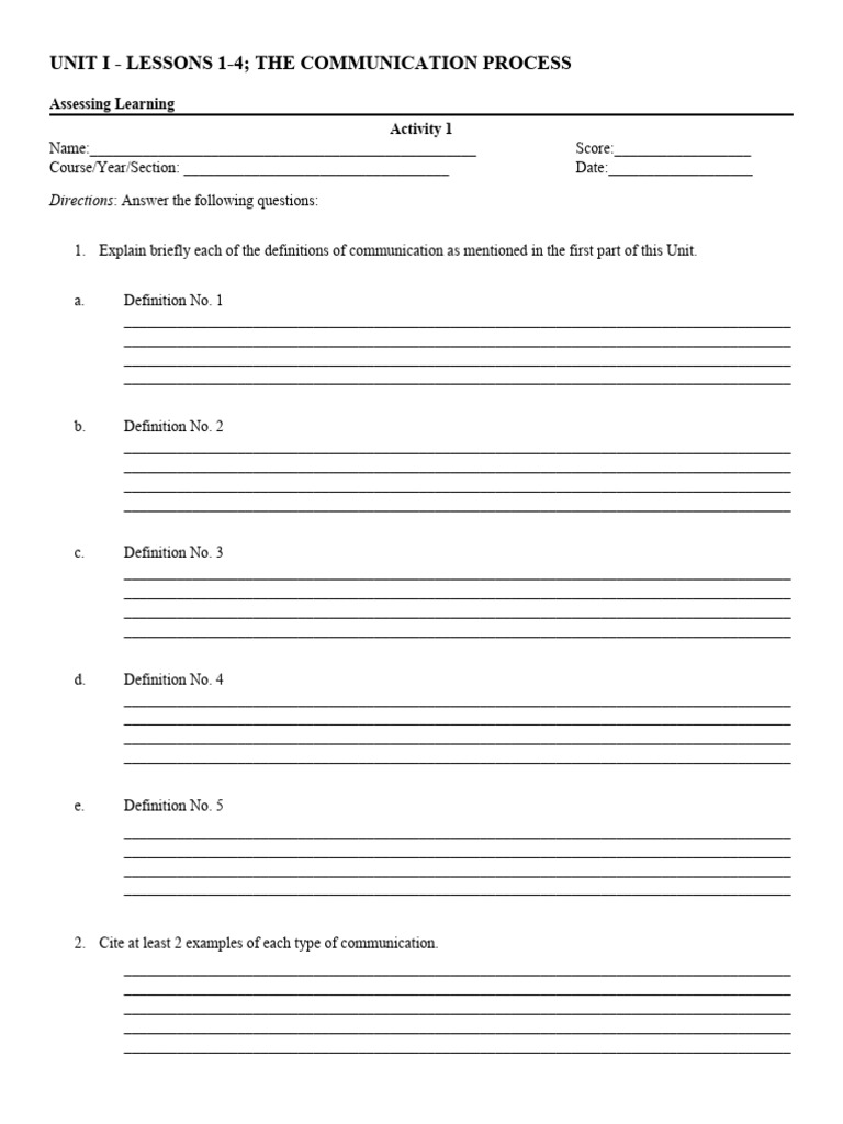 [Template] UNIT 1 | PDF | Communication | Human Communication