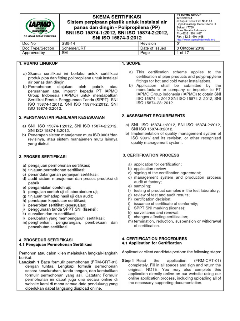 ss5 14 Pipa PPR Sni Iso 15874 r01 | PDF | Teknologi & Rekayasa