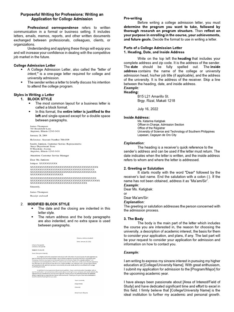 Notes College Admission Letter | PDF | Proofreading | Paragraph