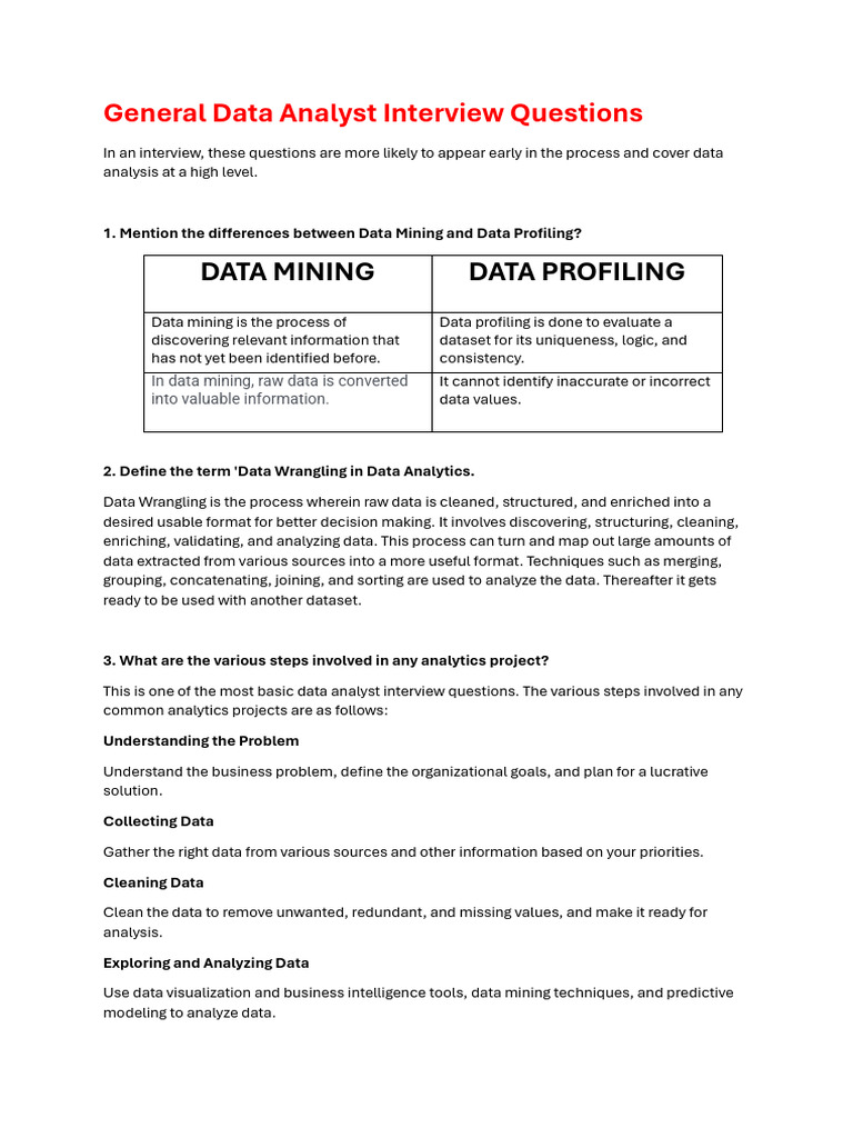 Essential Data Analyst Interview Questions | PDF | Data Analysis | Outlier