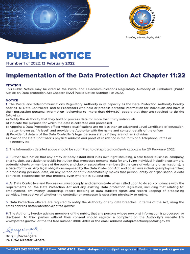 Data Protection Public Notice 1 of 2022 | PDF
