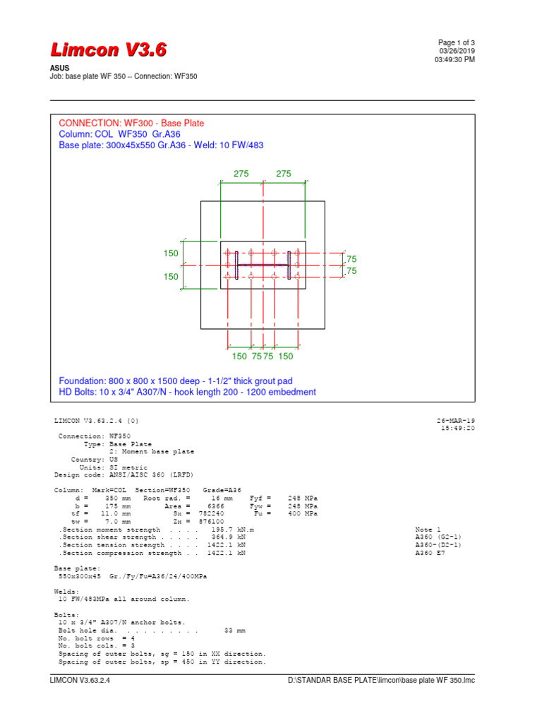 3.base Plate WF 350 | PDF | Bending | Structural Engineering