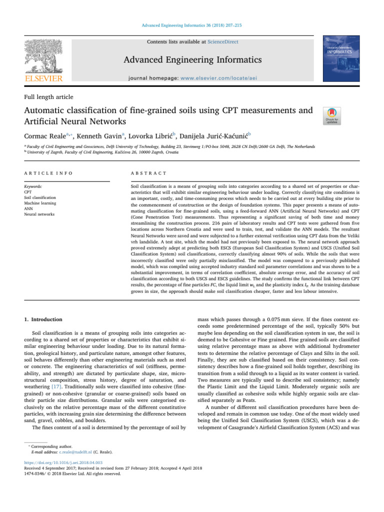 Automatic Classi Cation of Ne-Grained Soils Using CPT Measurements and Arti Cial Neural Networks ...