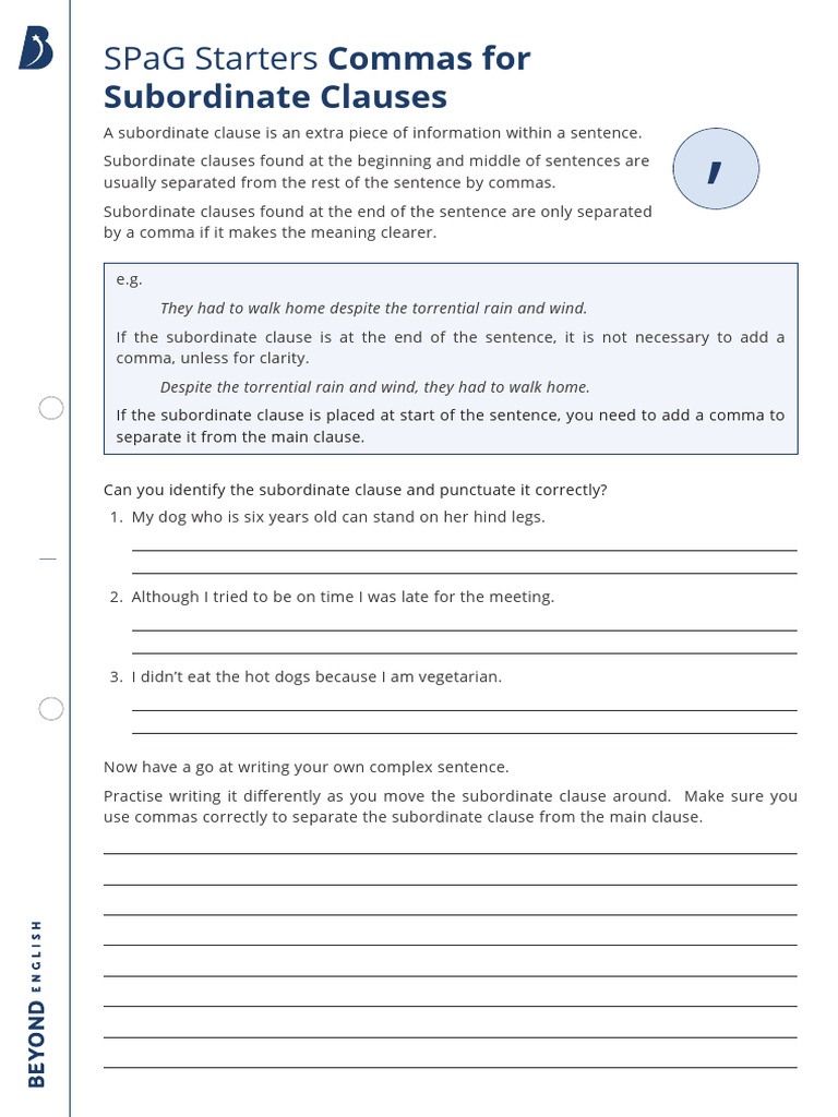 Punctuation-Commas For Subordinate Clauses | PDF