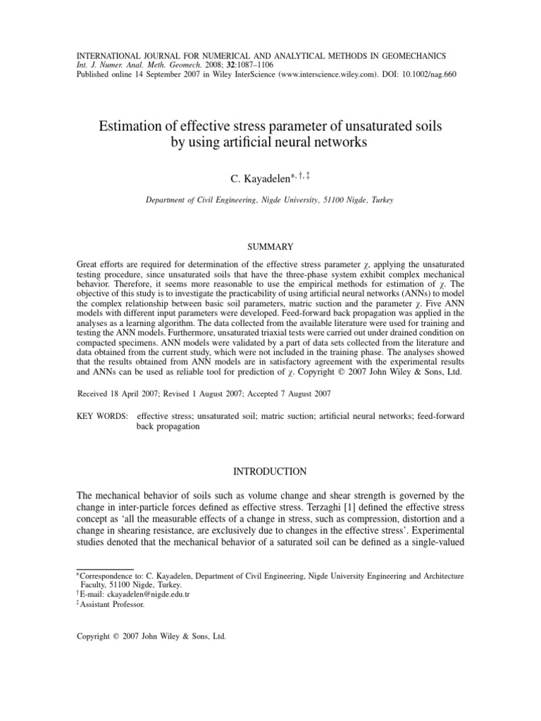 Estimation of Effective Stress Parameter of Unsaturated Soils by Using Arti Cial Neural Networks ...