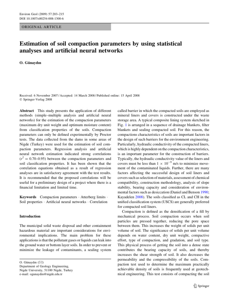Estimation of Soil Compaction Parameters by Using Statistical Analyses and Arti Cial Neural ...