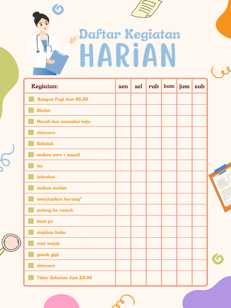 Jingga Kreatif Tentang Daftar Kegiatan Harian Checklist - 20230910 ...