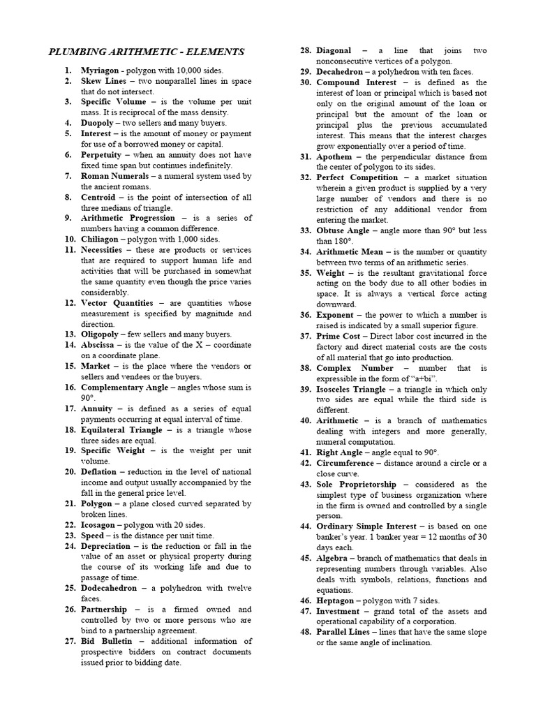 Plumbing Arithmetic Terms | PDF | Triangle | Circle
