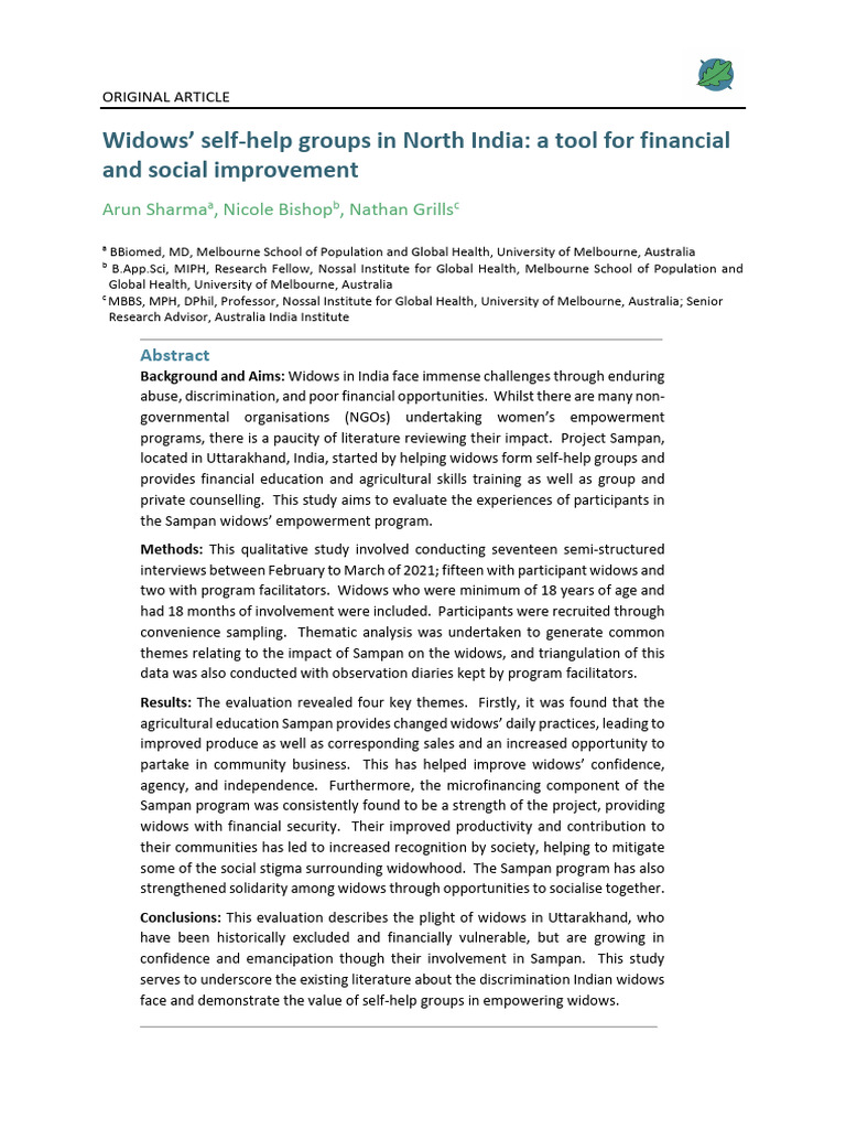 Widows Self-Help Groups in North India A Tool For | PDF | Widow ...