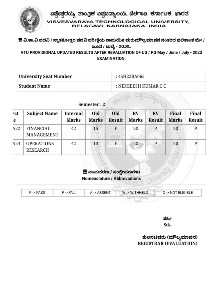VTU Updated Results After Revaluation 2023 | PDF