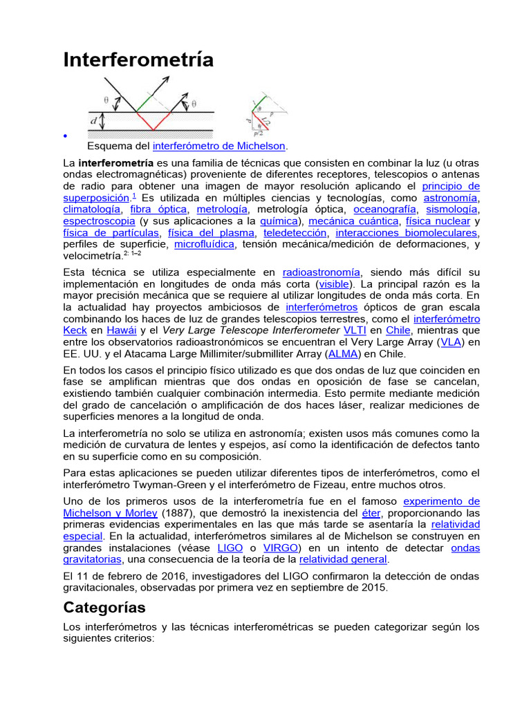 Interferometría - Wiki | PDF | Interferometría | Mecanica clasica