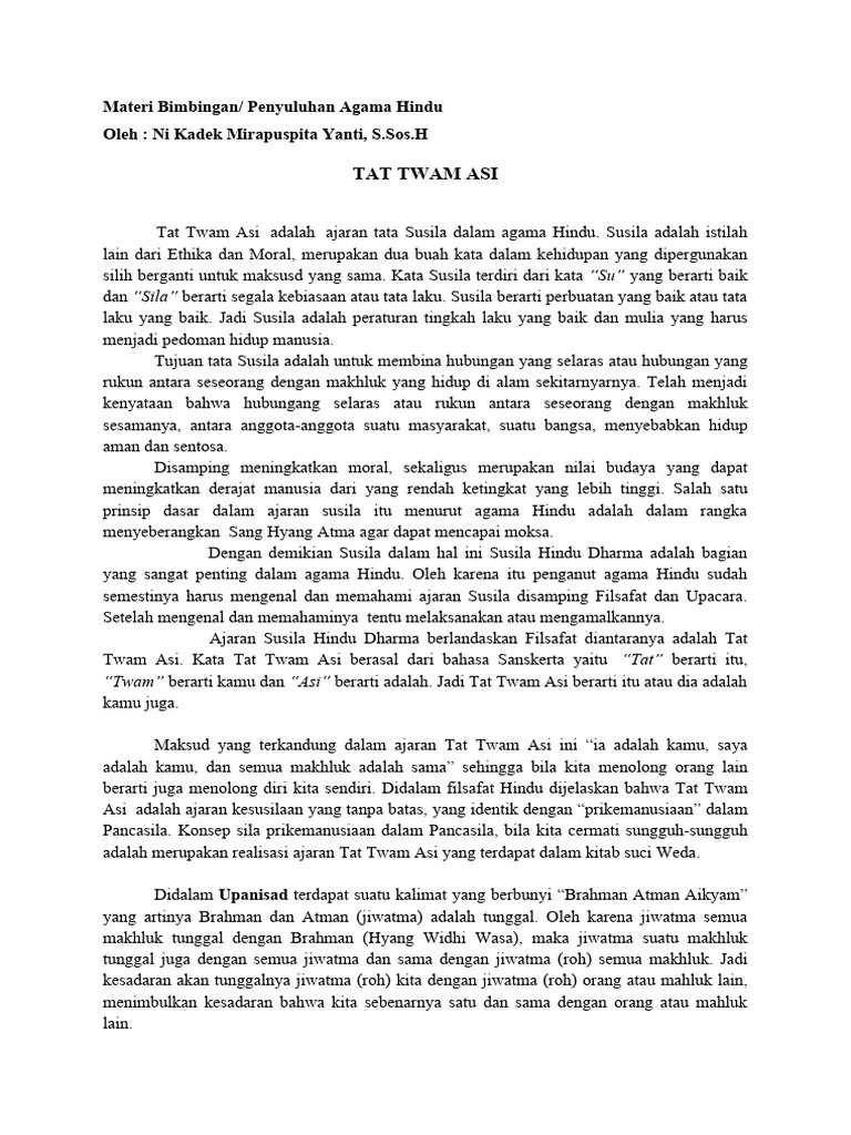 Materi Bimbingan Tatwam Asi | PDF | Filsafat