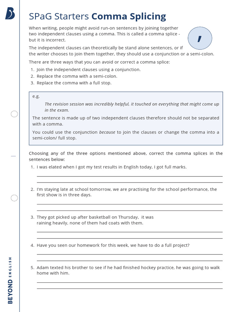 Exercise For Comma Splicing | PDF