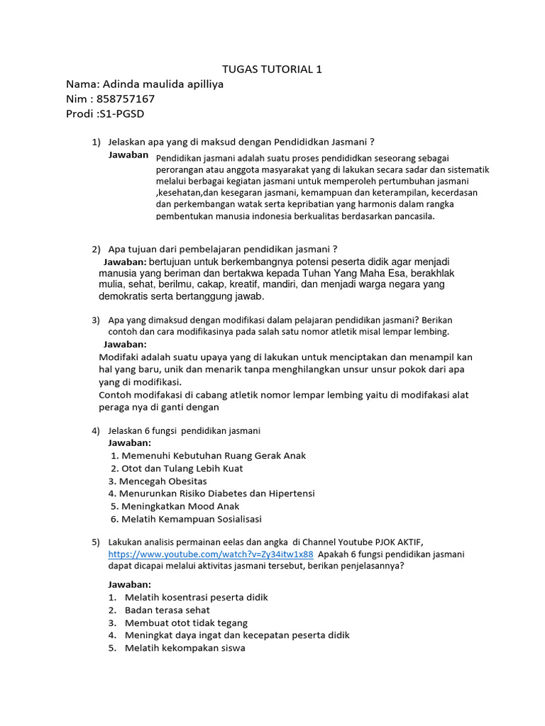 Tugas Pjok 1-3 | PDF