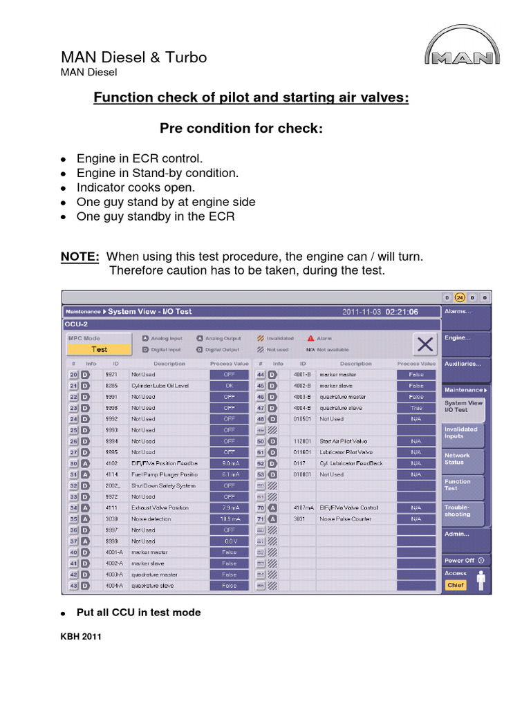 MAN Diesel Pilot and Starting Air Valve Check | PDF | Valve | Machines