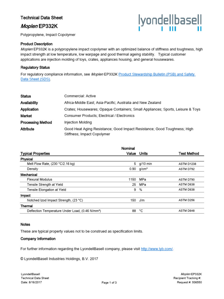 Moplen EP332K for Injection Molding | PDF | Medical Device | Food And ...