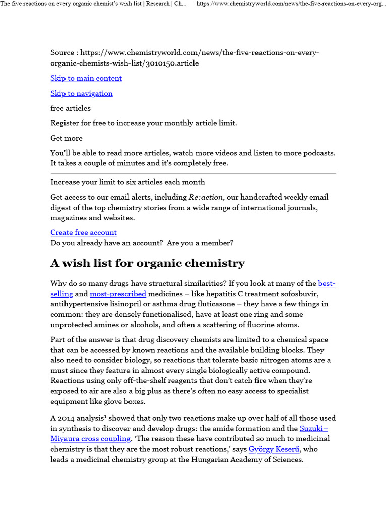 The Five Reactions On Every Organic Chemist's Wish List Research ...