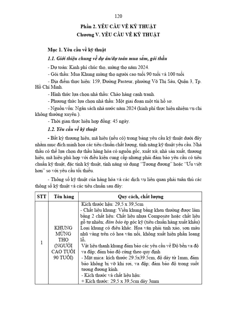 CHƯƠNG V_YCKT_GÓI MUA KHUNG_SLĐ | PDF