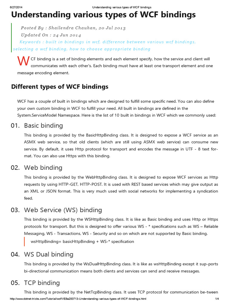 Understanding Various Types of WCF Bindings | PDF | Windows Communication Foundation ...