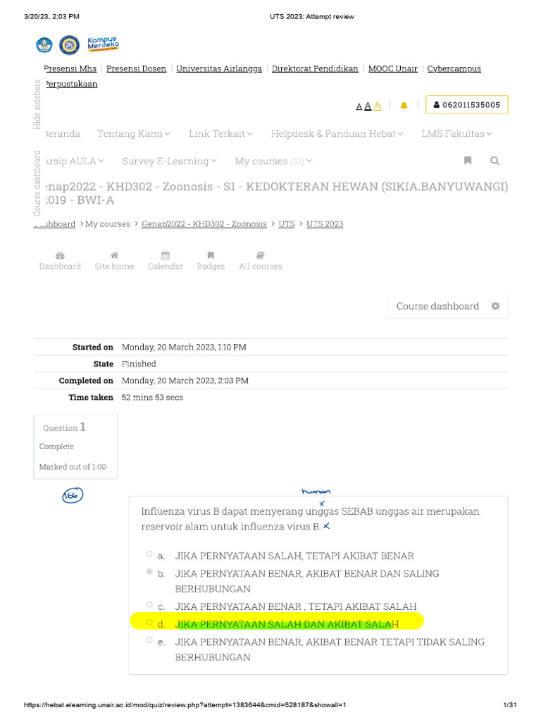 UTS ZOONOSIS 2023 - Attempt Review | PDF | Clinical Medicine | Causes Of Death