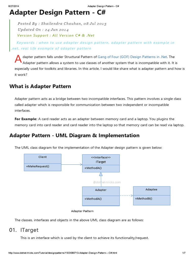 Adapter Design Pattern - C# | PDF | Class (Computer Programming ... Adapter Design Pattern - C# | PDF | Class (Computer Programming ...