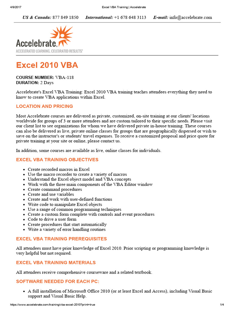 Excel Vba Training Accelebrate Pdf Microsoft Excel Visual Basic 6035