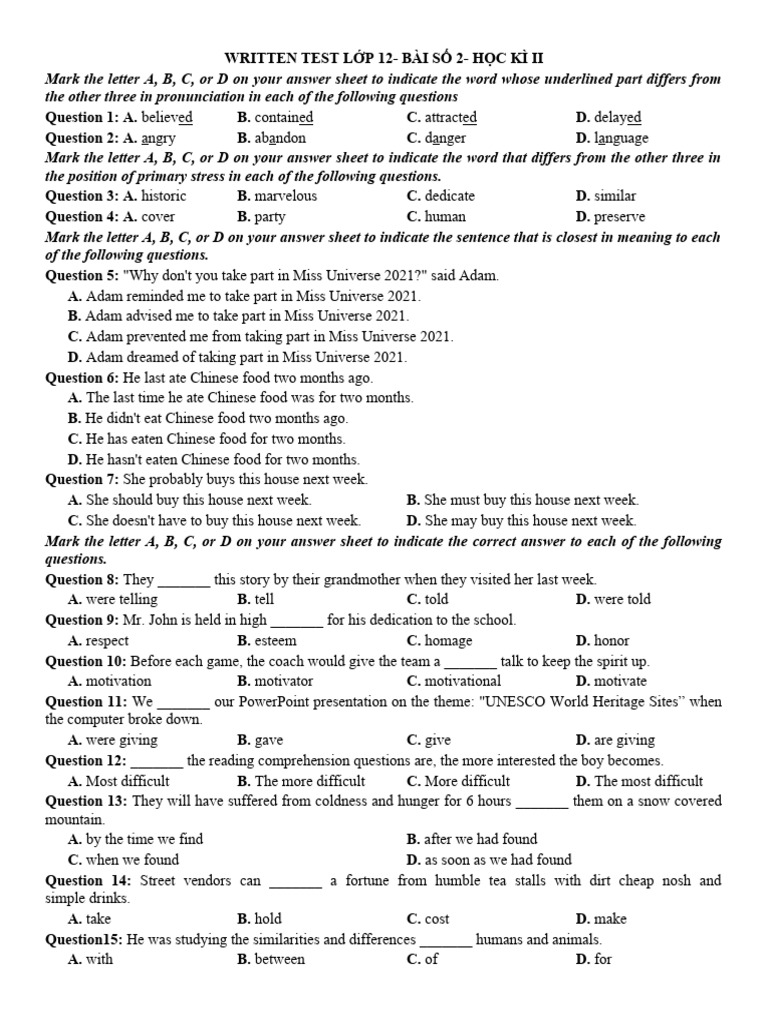 Written Test LP 12 | PDF