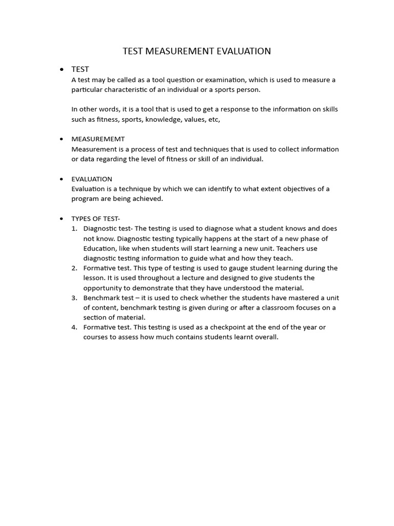 Test vs Measurement vs Evaluation | PDF