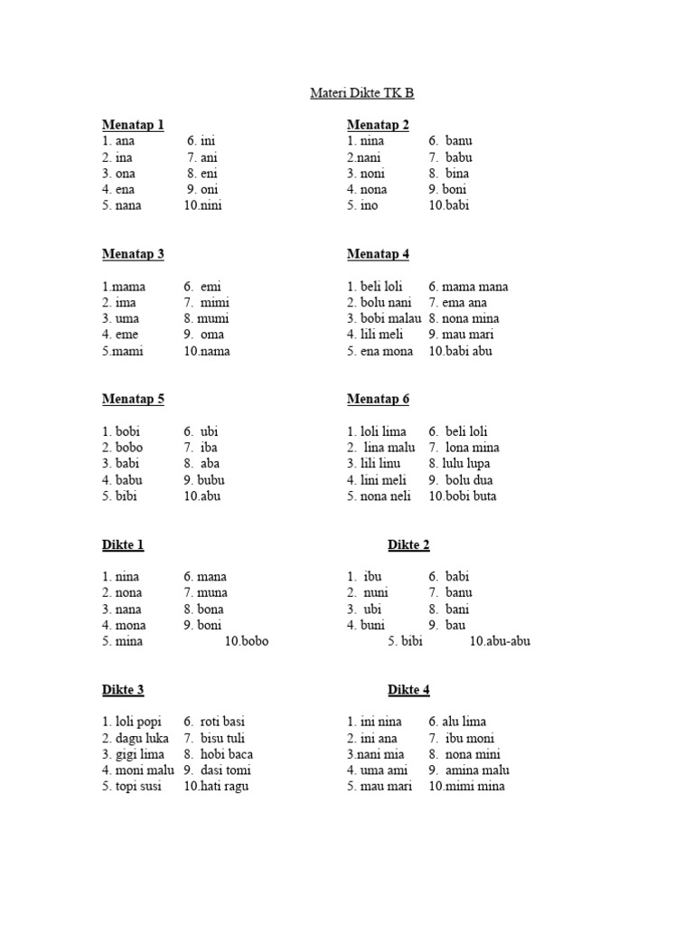 Materi Dikte TK B | PDF