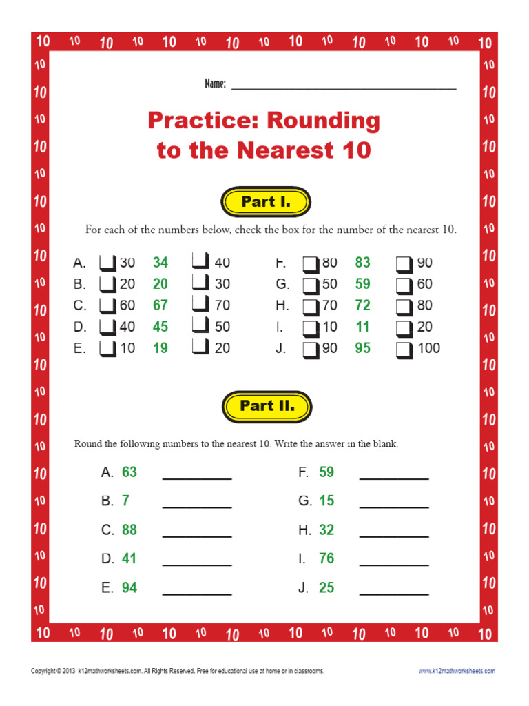 Gr3 - Practice - Rounding - To - The - Nearest - 10 | PDF
