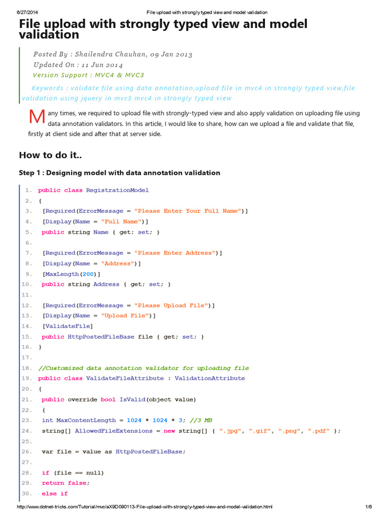 File Upload With Strongly Typed View and Model Validation | PDF | Model–View–Controller | String ...