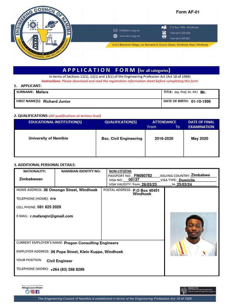 Ecn Application Form | PDF | Engineer | Engineering