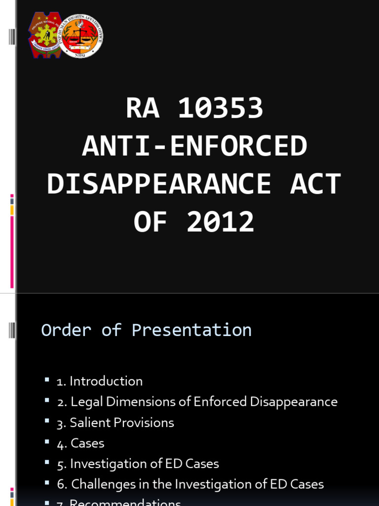 RA 10353-Enforced Disappearance | PDF | Detention (Imprisonment ...