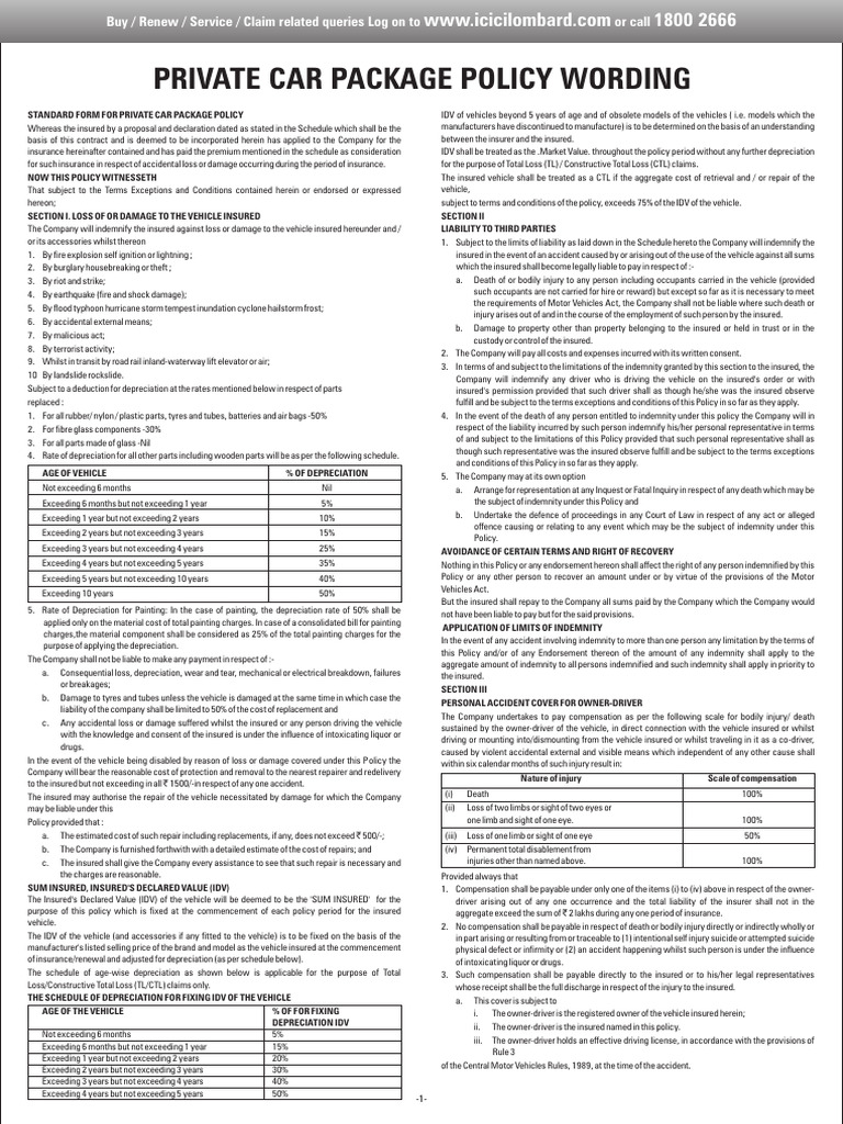 Car Insurance Private Car Package Policy | PDF | Insurance | Indemnity