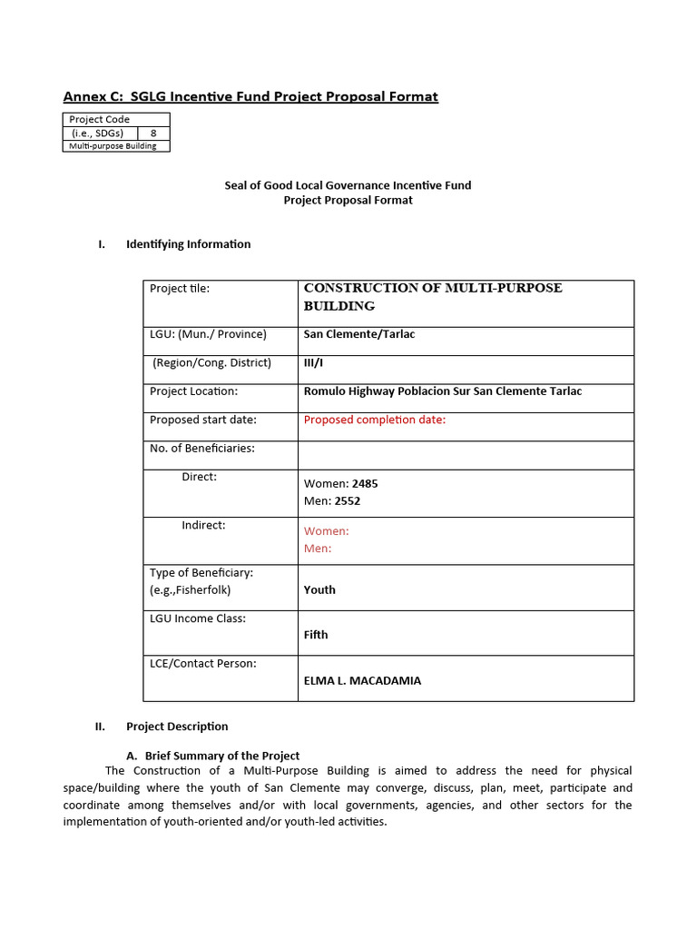 C. SGLG Incentive Fund Project Proposal Format | PDF | Economies