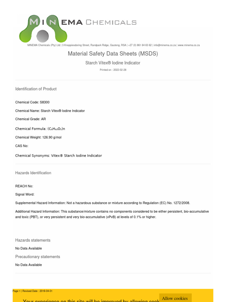 Thiodine-Starch Soluble SDS | PDF | Dangerous Goods | Toxicity