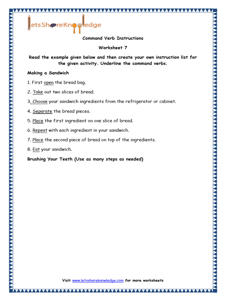 Command Verbs Grade 4 English Resources Printable Worksheets w7 | PDF