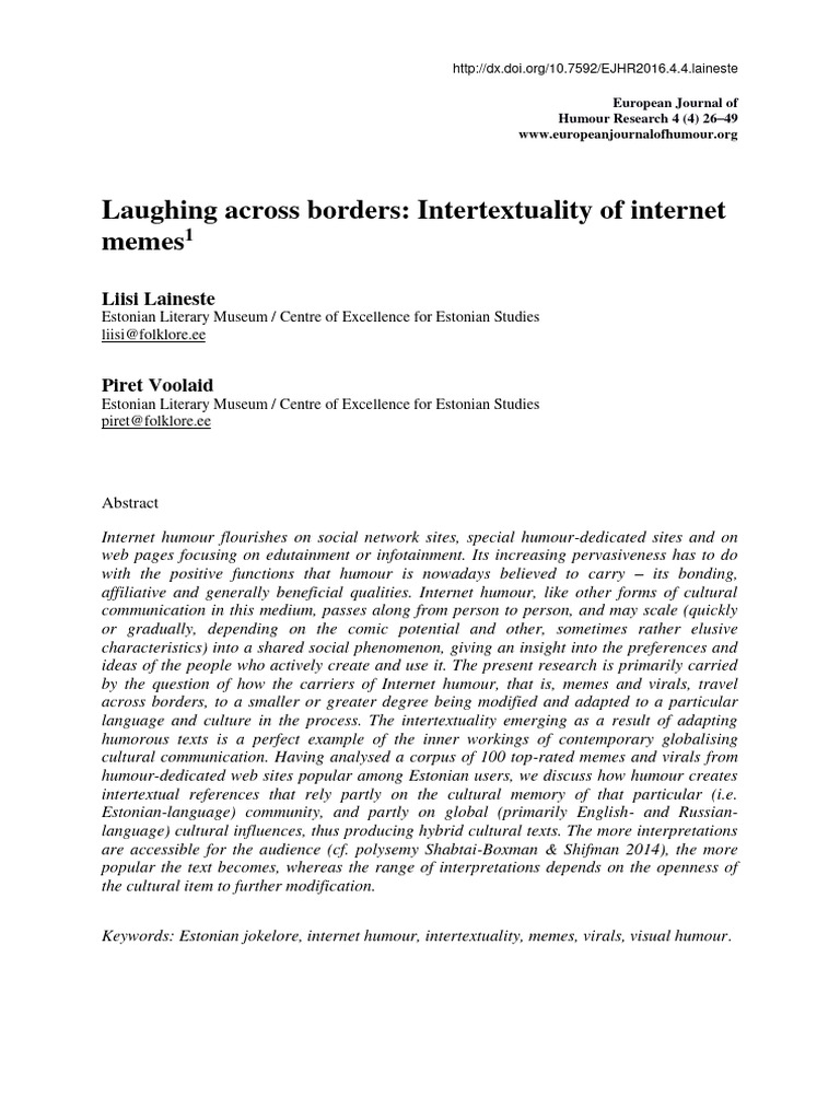 Laughing Across Borders Intertextuality of Internet | PDF | Meme | Jokes