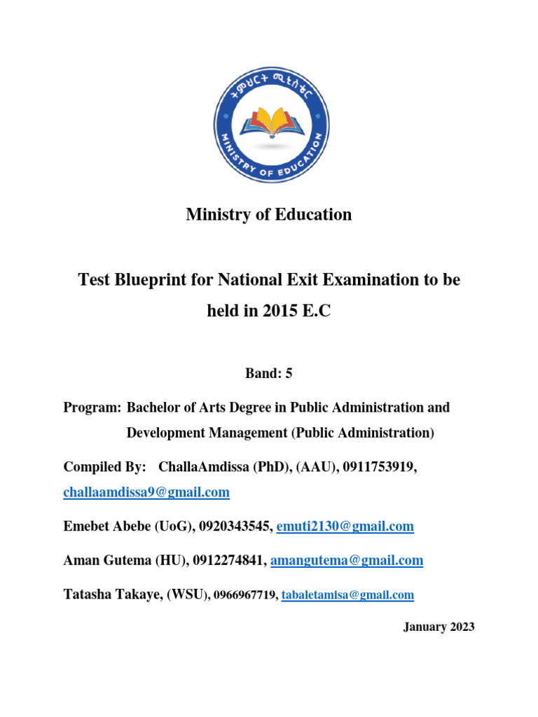 Exit Exam Blueprint for Public Administration | PDF | Educational ...