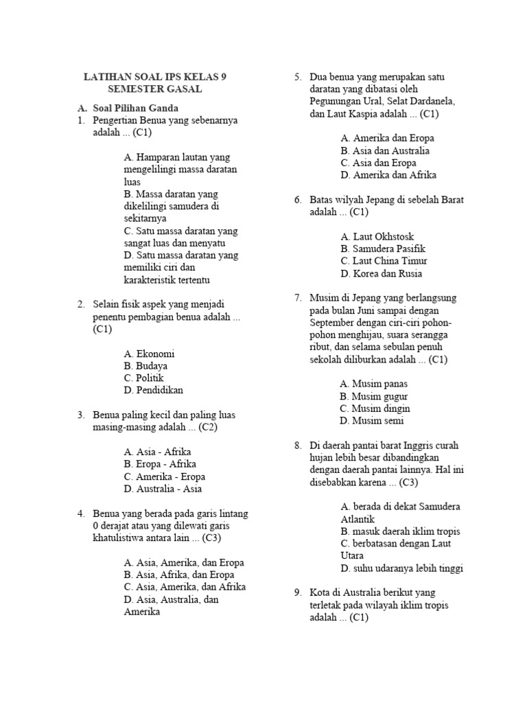 Latihan Soal Ips Kelas 9 Semester Gasal | PDF