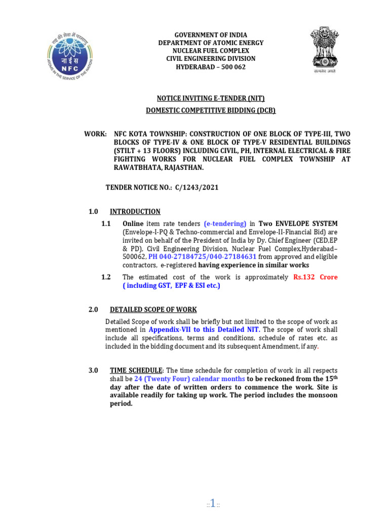 E-Tender for NFC Kota Township Construction | PDF | Banks ...