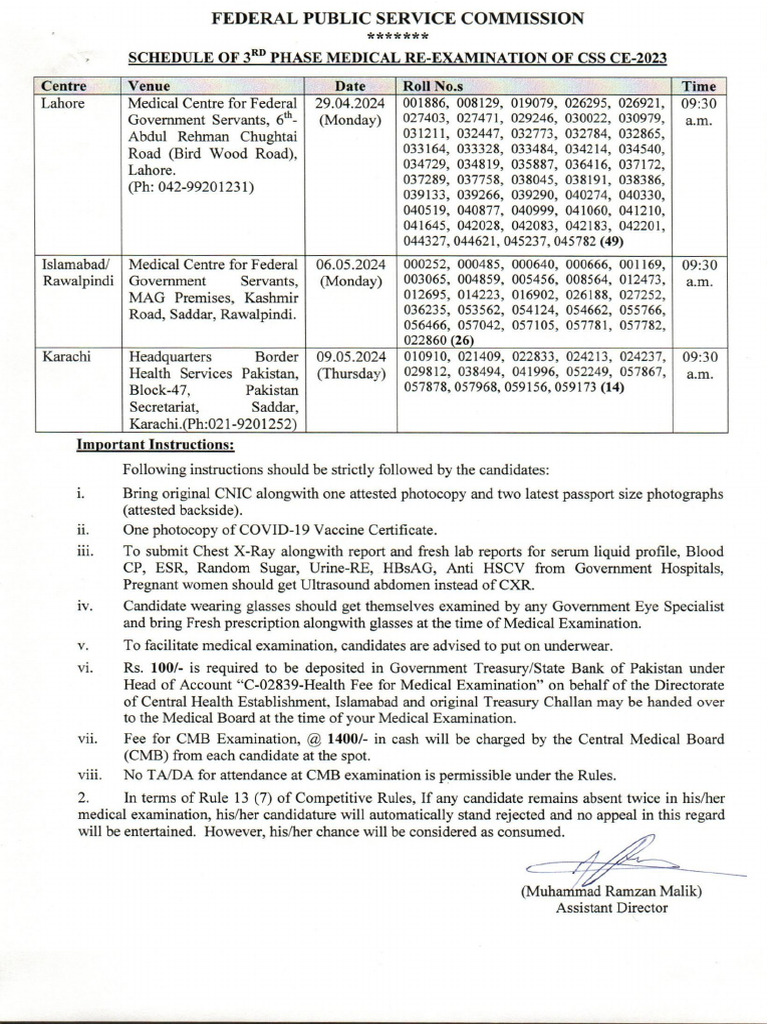 CE-2023 Medical Re-Examination Schedule - Phase-III | PDF