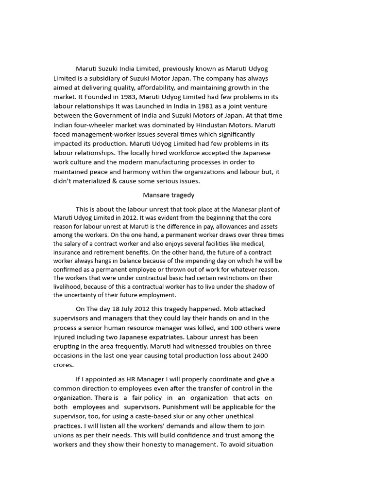 Maruti case study | PDF | Labor Relations | Labor