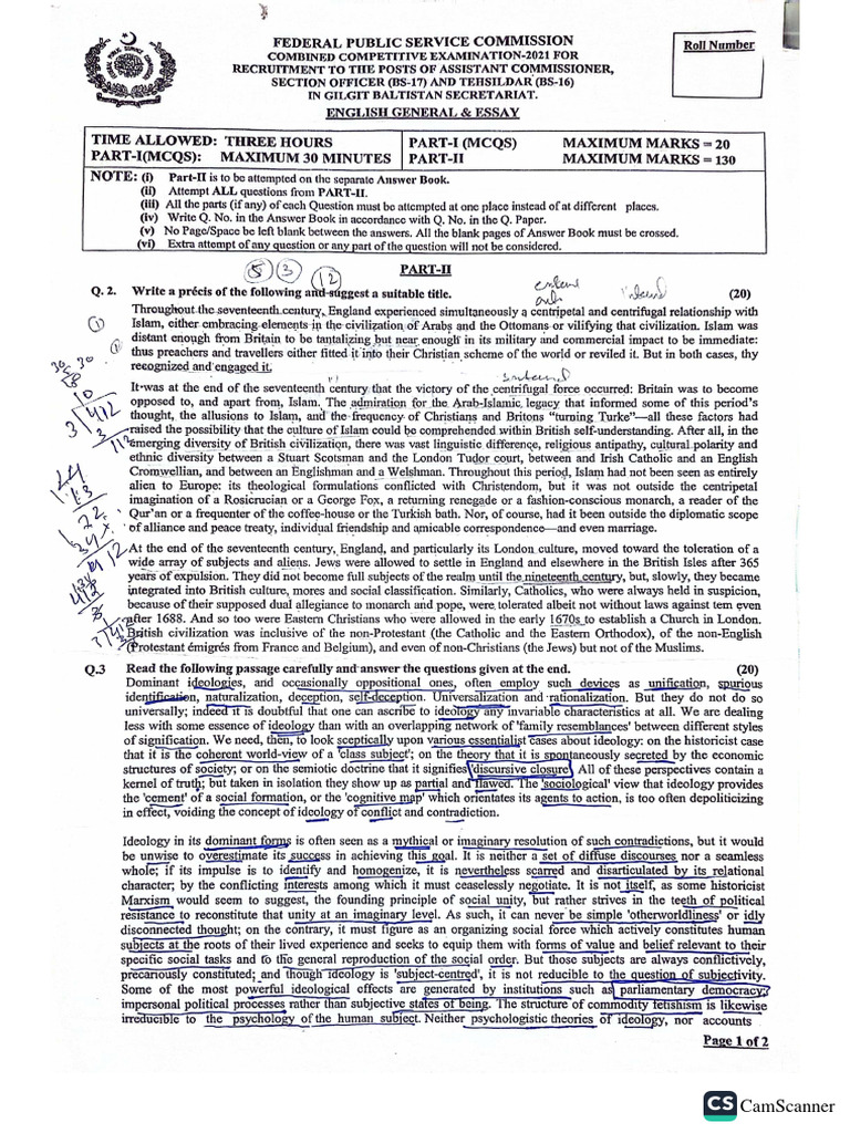 FPSC-GB Competitive Exam 2021 | PDF