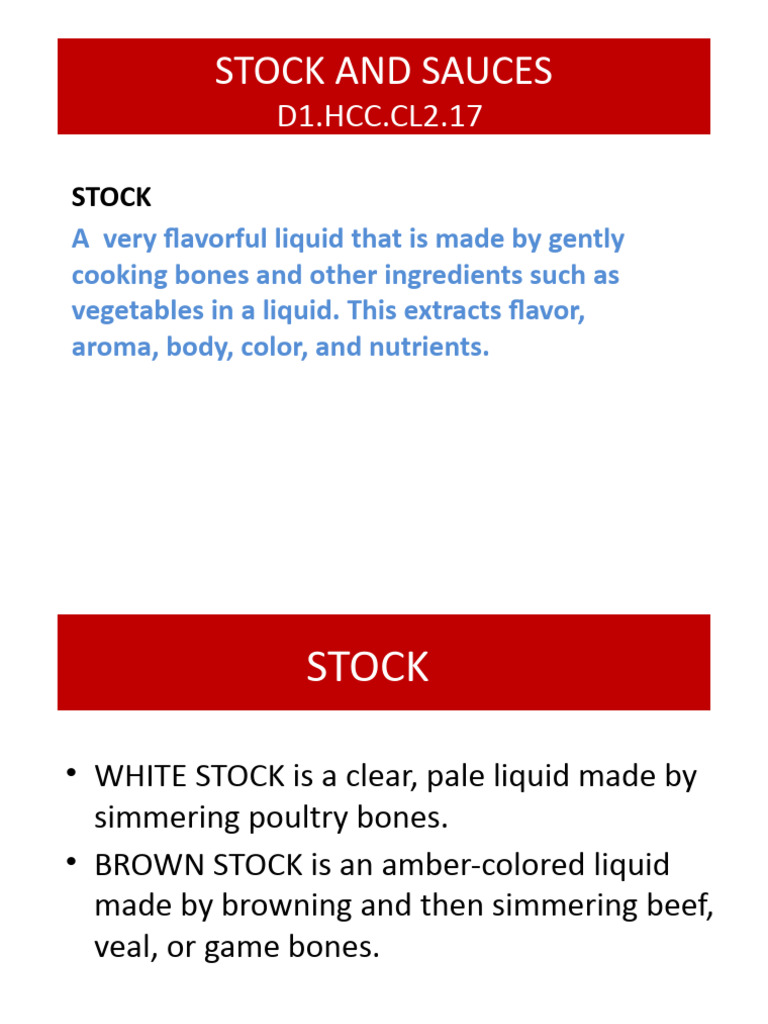 Stock and Sauces | PDF | Stock (Food) | Sauce
